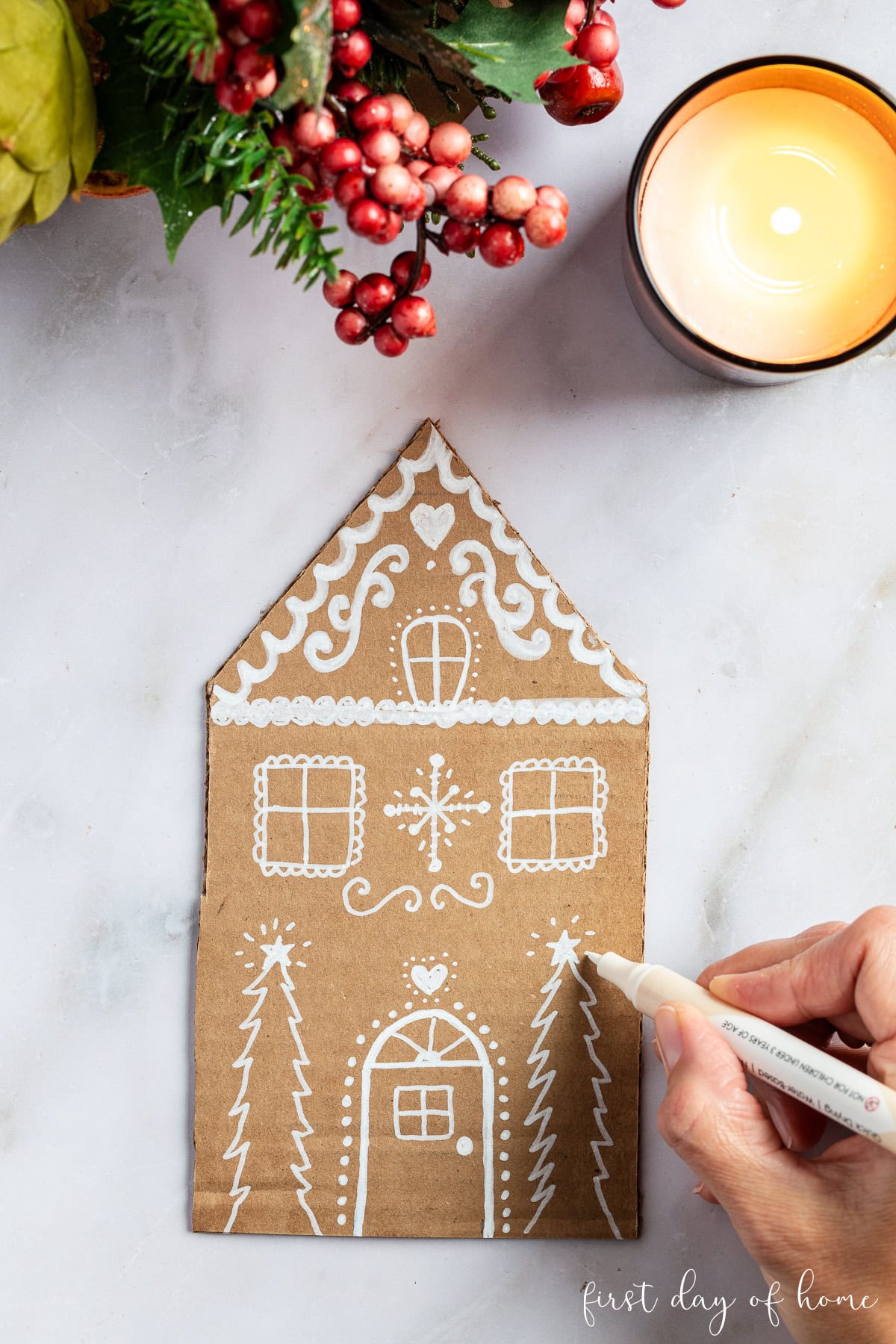 Easy Cardboard Gingerbread House – First Day of Home